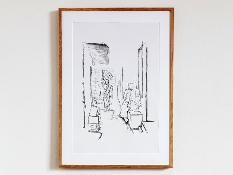 Dharavi Slum Sketch, Mumbai, India Printable Wall Art, Simplistic ...