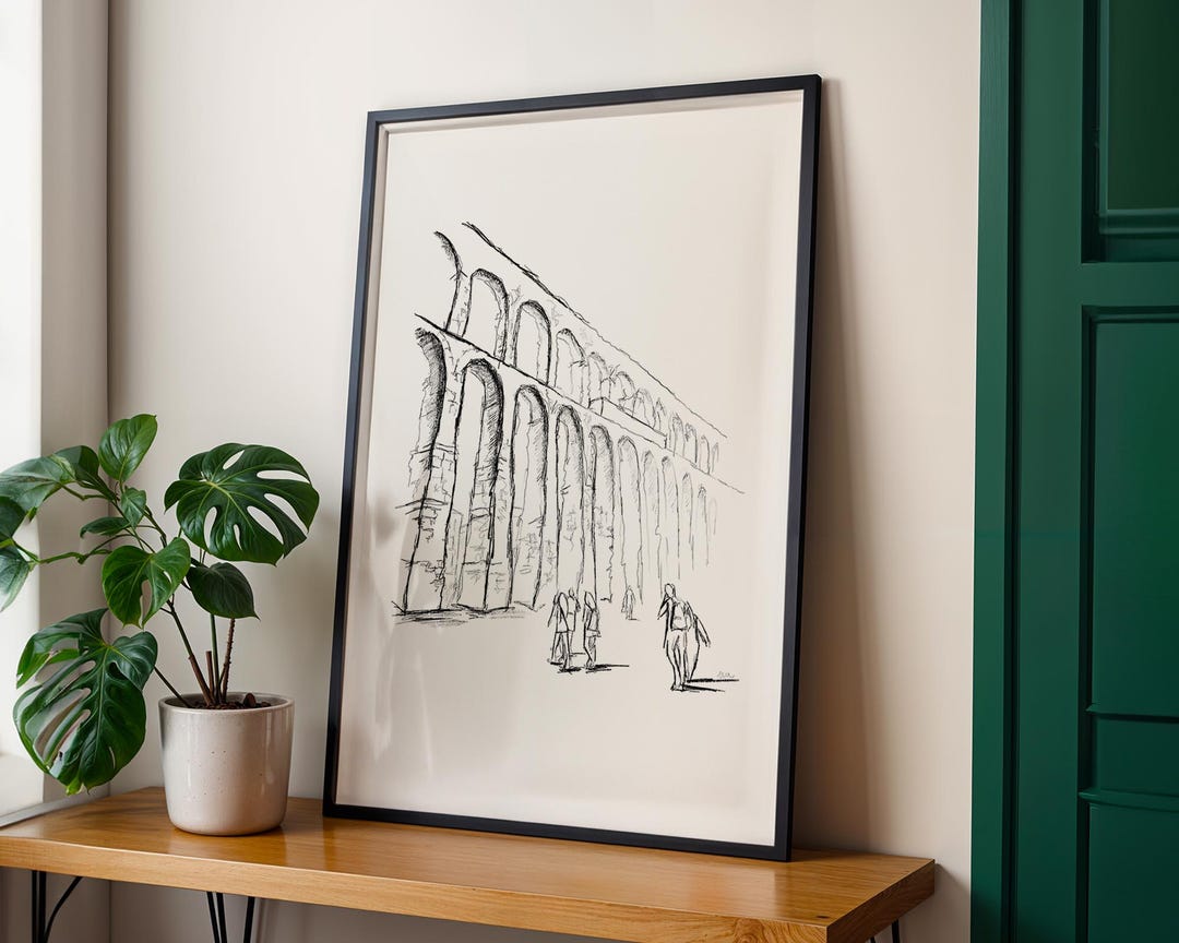 Aqueduct of Segovia Printable Pencil Drawing, Segovia, Spain Wall Decor ...