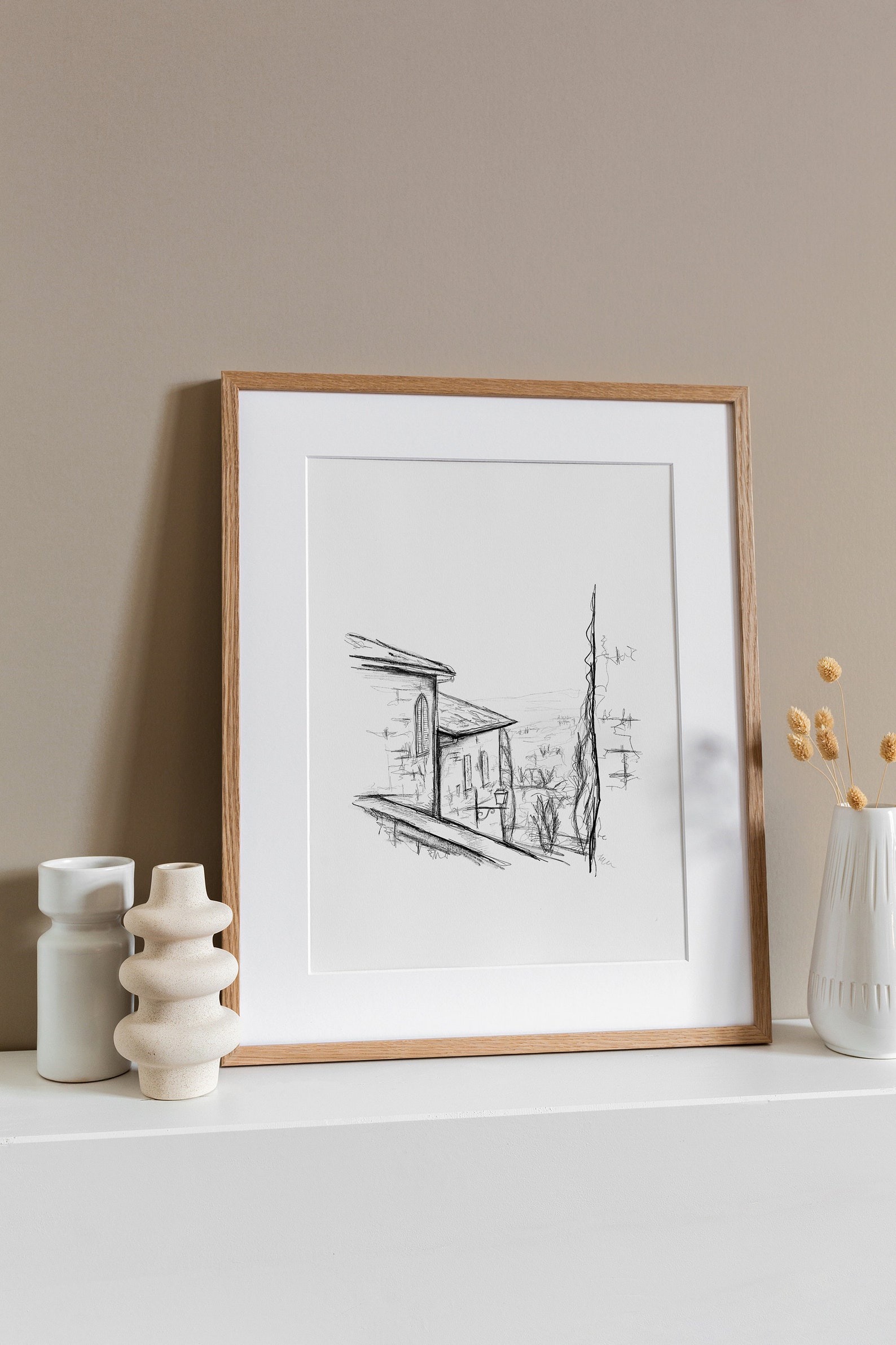 Tuscany Italy Printable Sketch, Mediterranean Art Pencil Sketch ...