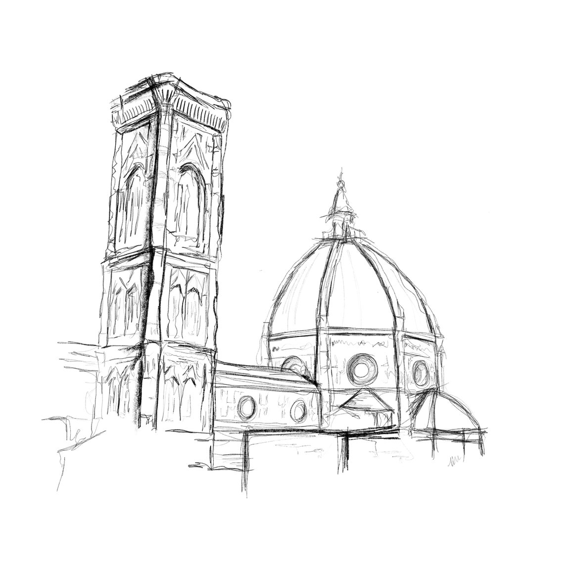 Duomo Florence Cathedral Printable Wall Decor, Vintage Sketch Art ...