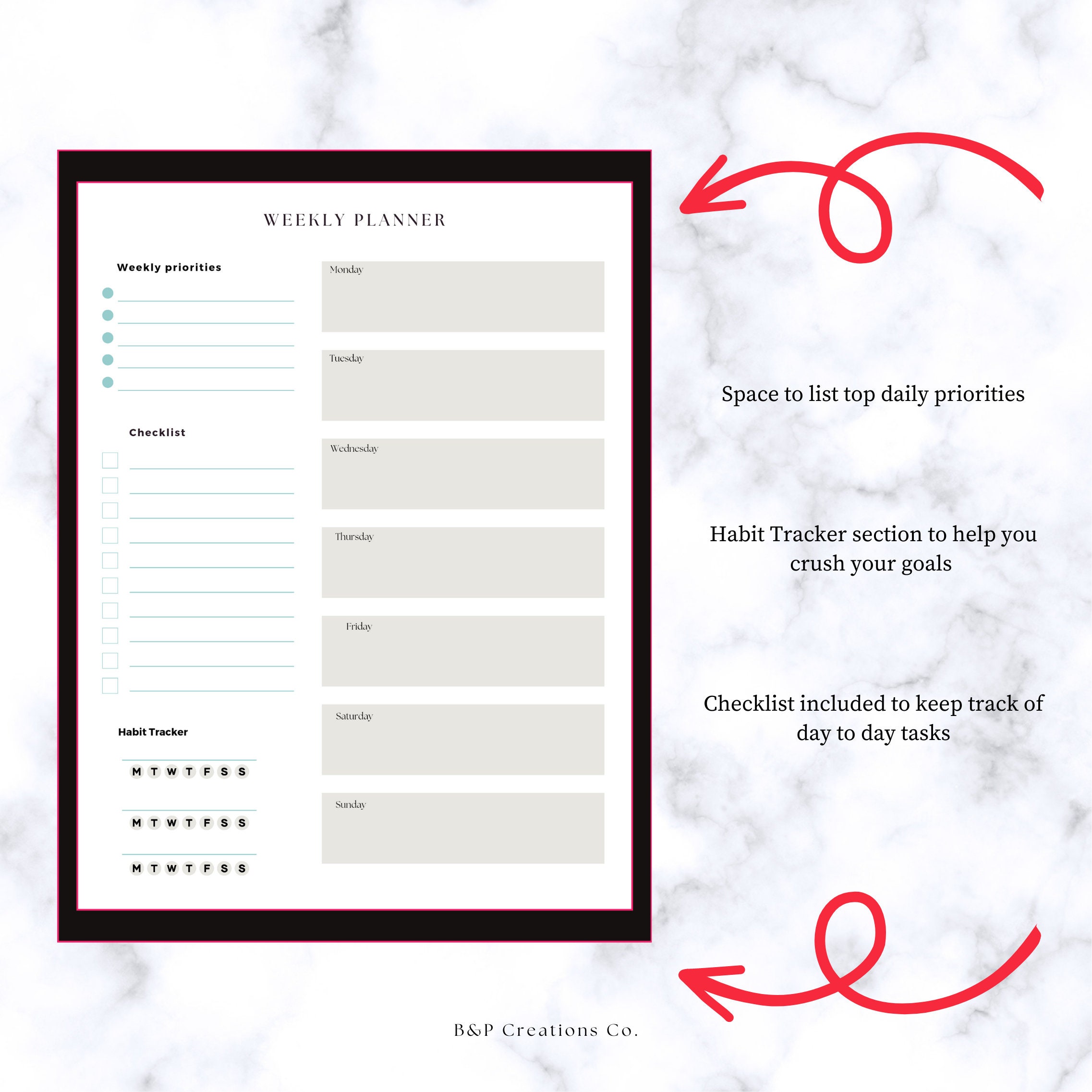 Digital Weekly Printable Planner for Moms, ADHD Adults, Printable ...