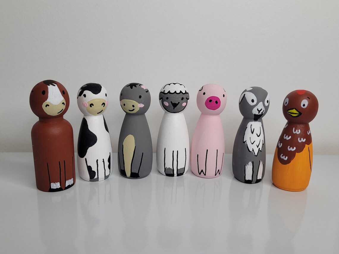 Old Macdonald and Farm Animal Peg Dolls Handpainted Wooden - Etsy