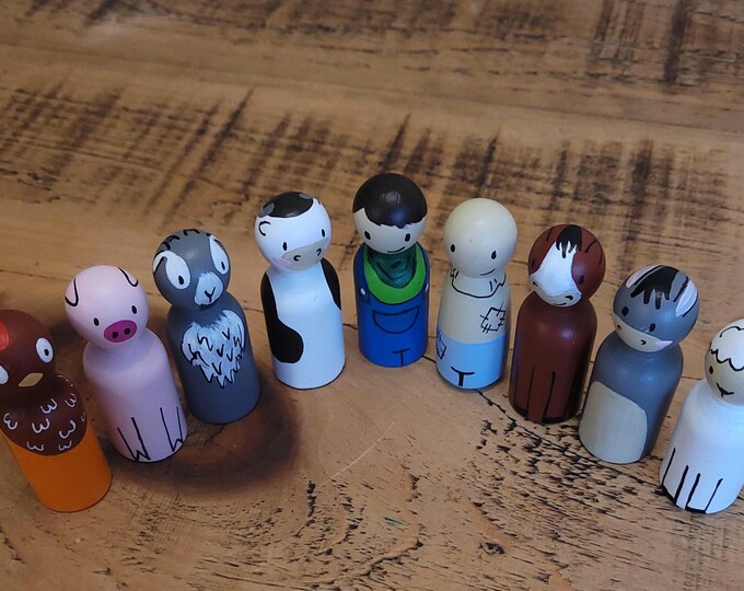 Old Macdonald and Farm Animal Peg Dolls, Handpainted Wooden Peg Dolls ...