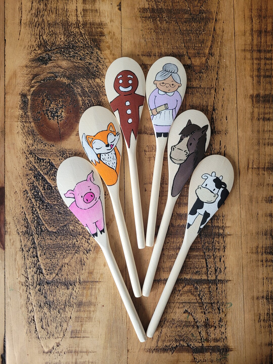 The Gingerbread Man Story Spoons, Handpainted. Traditional Tales - Etsy