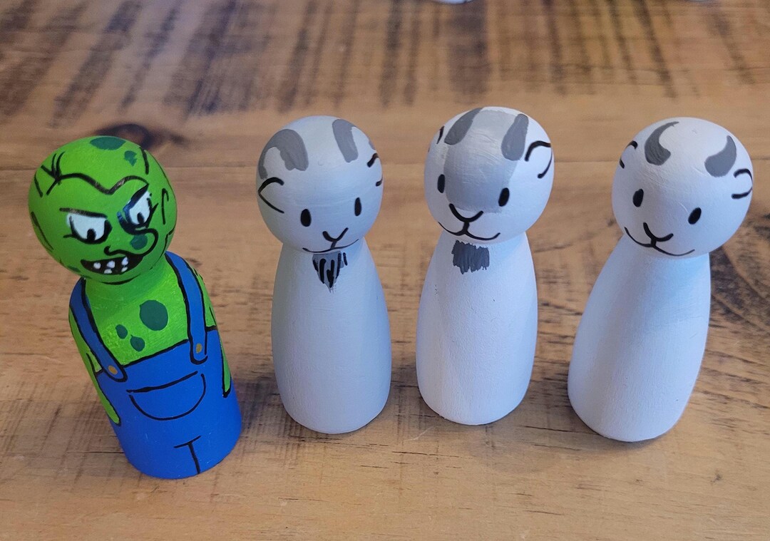Billy Goats Gruff Story Sack Peg Dolls, Handpainted Wooden Peg Dolls ...