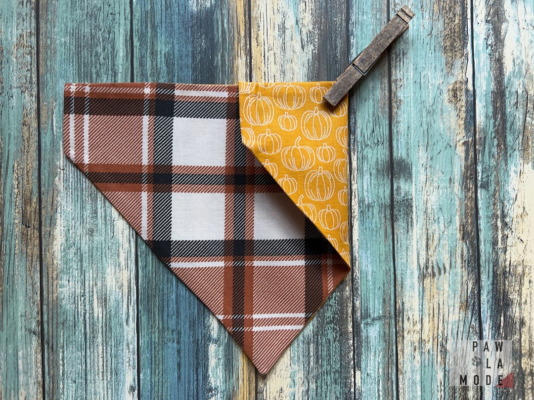 Reversible Fall Dog Bandana: Plaid & Pumpkins Thanksgiving Pet Bandana ...