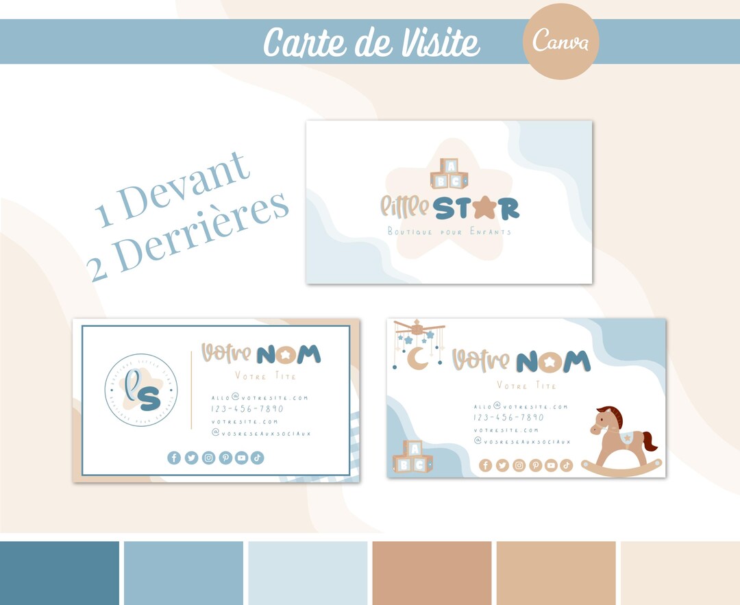 Business Card, Boutique Business Card Kit, Little Star Blue and Brown ...