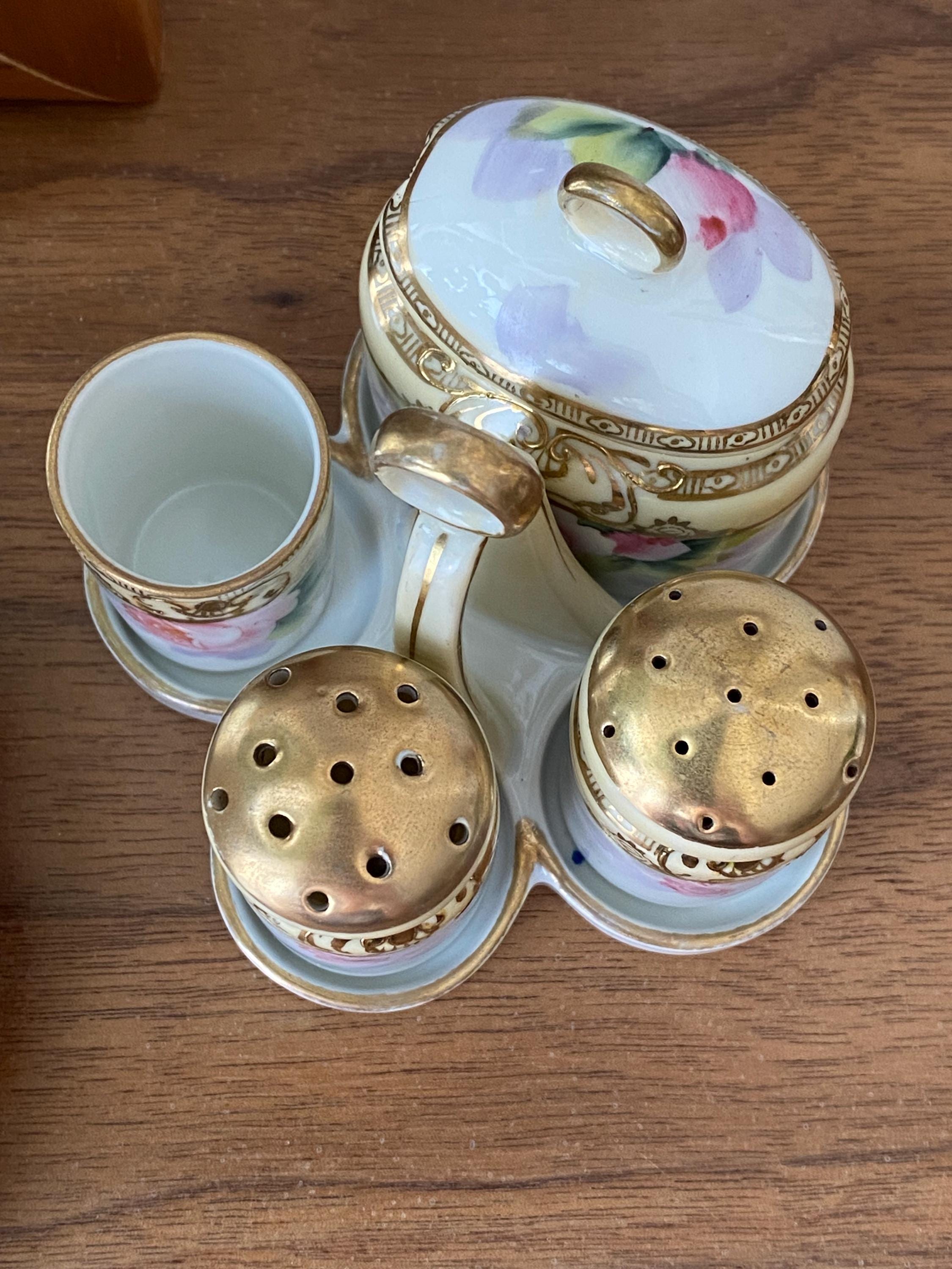 Antique Noritake Condiment Set – Hand Painted Roses & Gold Gilding, 5 ...