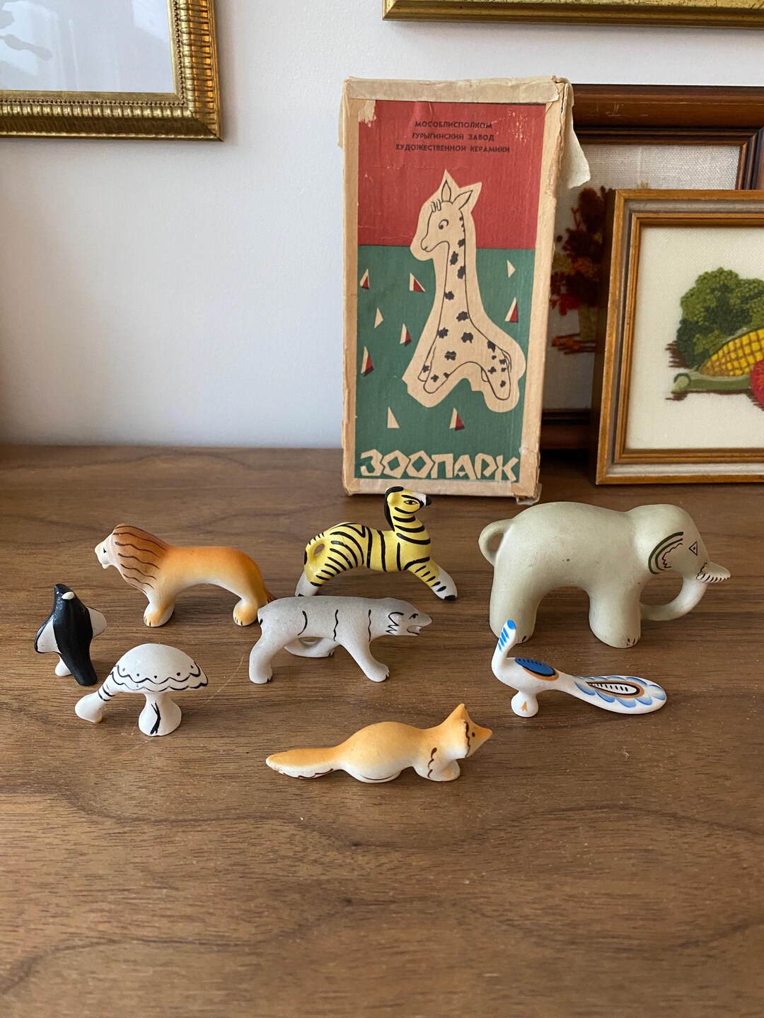 Vintage RARE Set of Ten Ceramic Animals, Gzhel Pottery, Made by Turygin ...