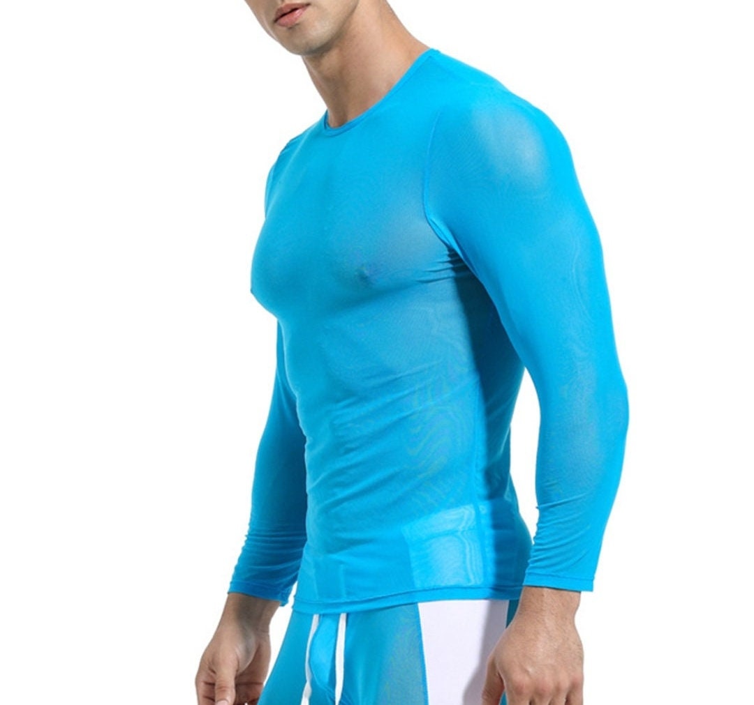 Edgy Men's Mesh Top Sheer Body Shirt Fishnet Fitted Tee Conscious ...