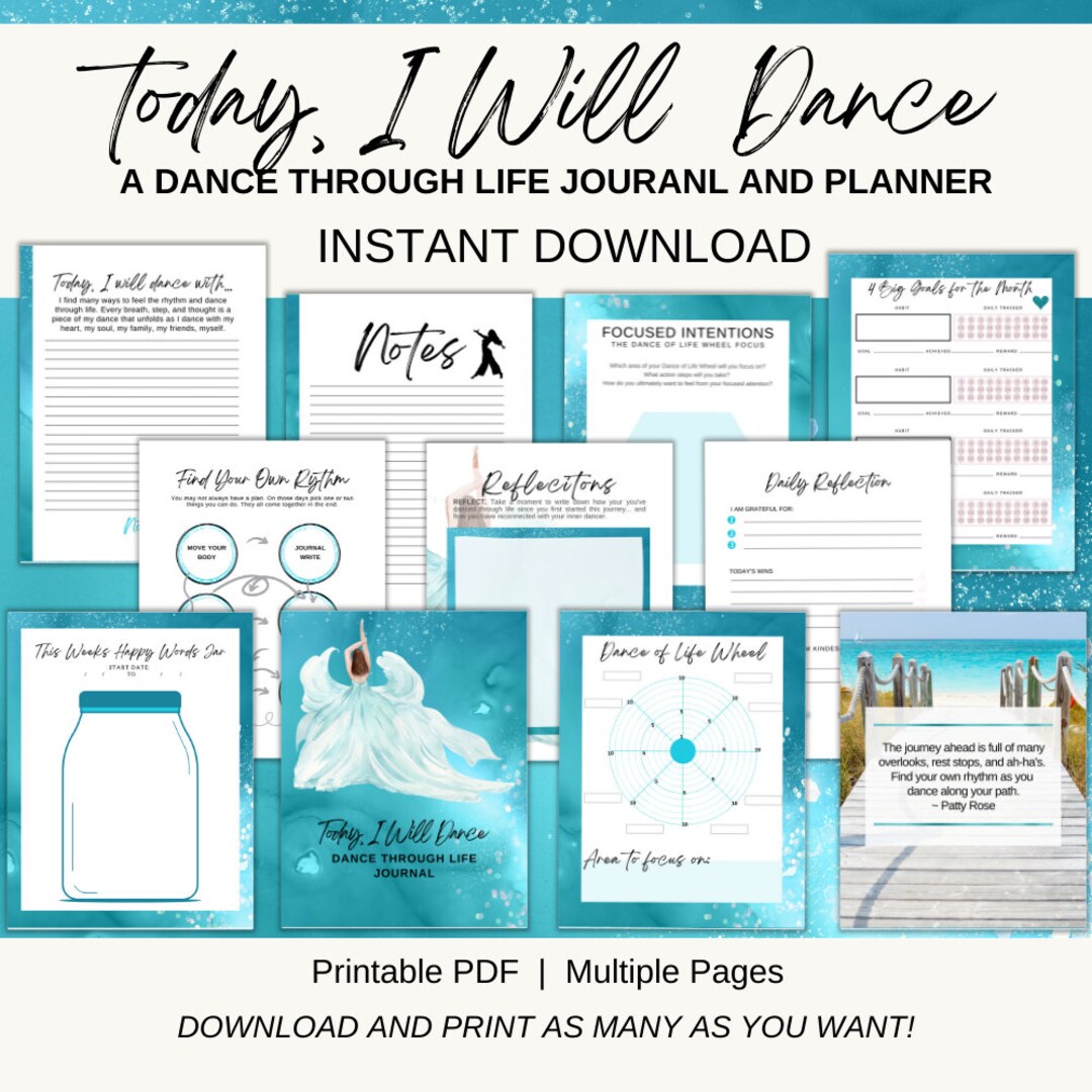 Printable Guided Journal, Planner, Dance Themed, Mindful Activities ...