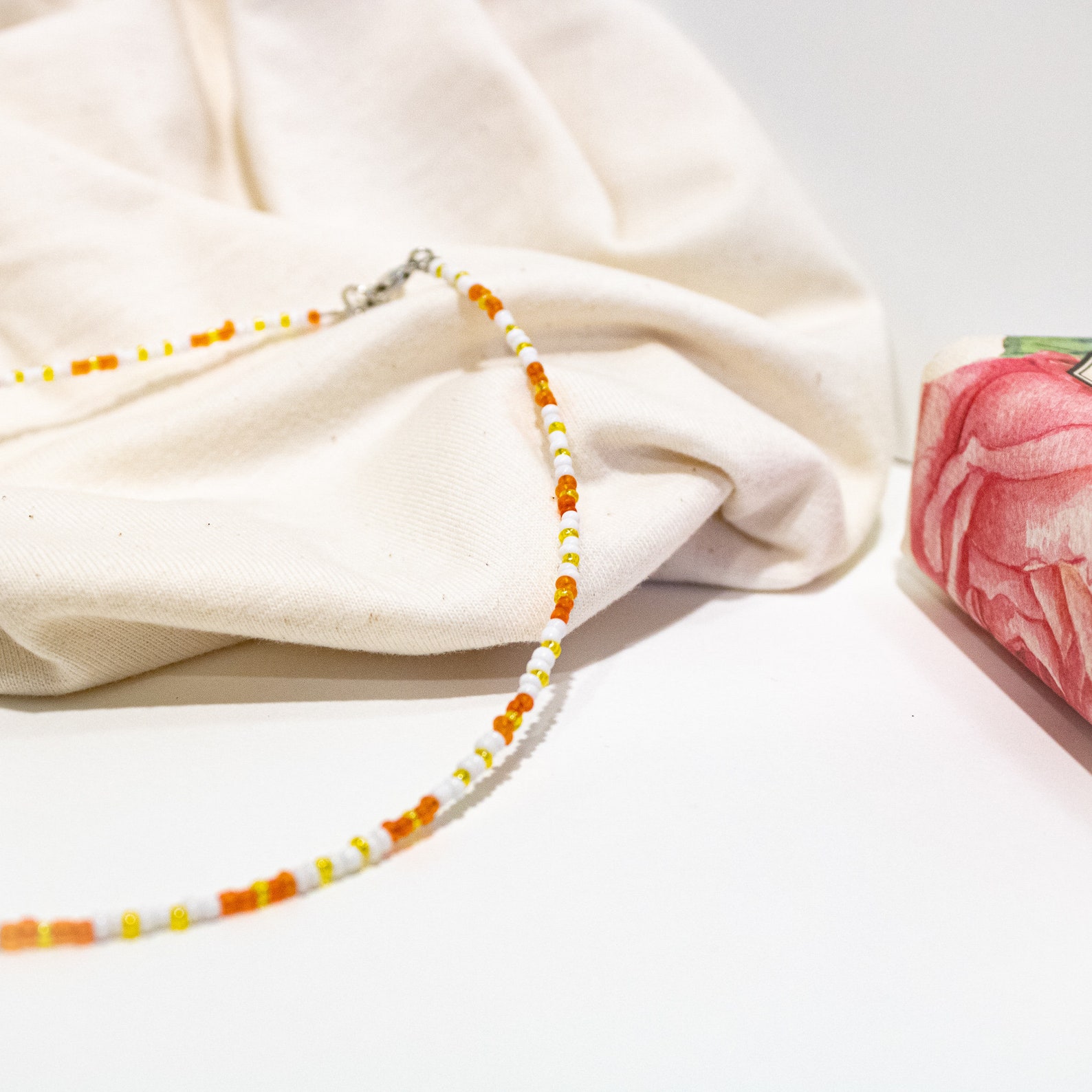 Glass Seed Bead Necklace Multicolored Green White Orange - Etsy Glass Seed Bead Necklace Multicolored Green White Orange - Etsy