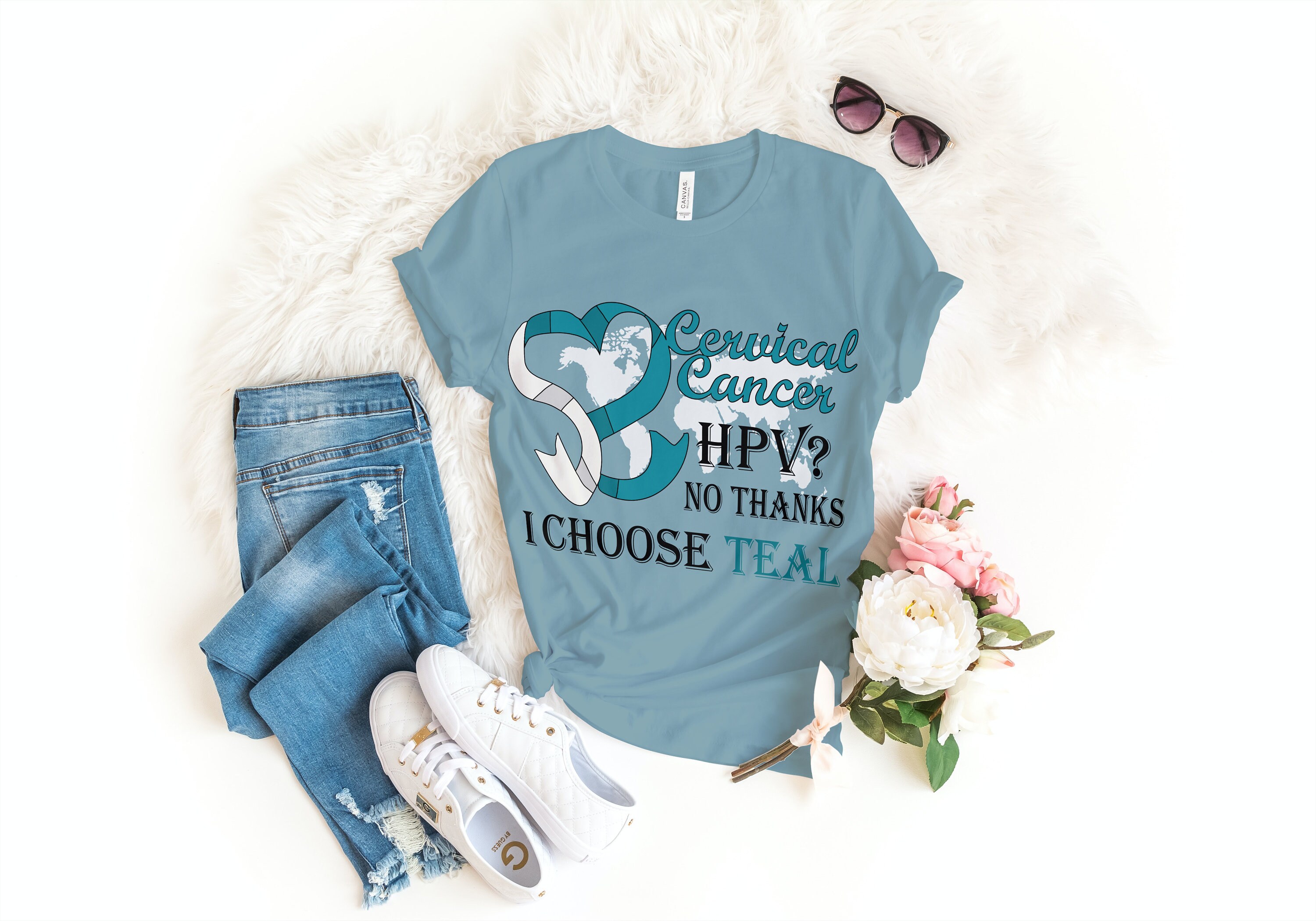 HPV No Thanks I Choose Teal, Cervical Cancer Awareness , Teal Ribbon ...