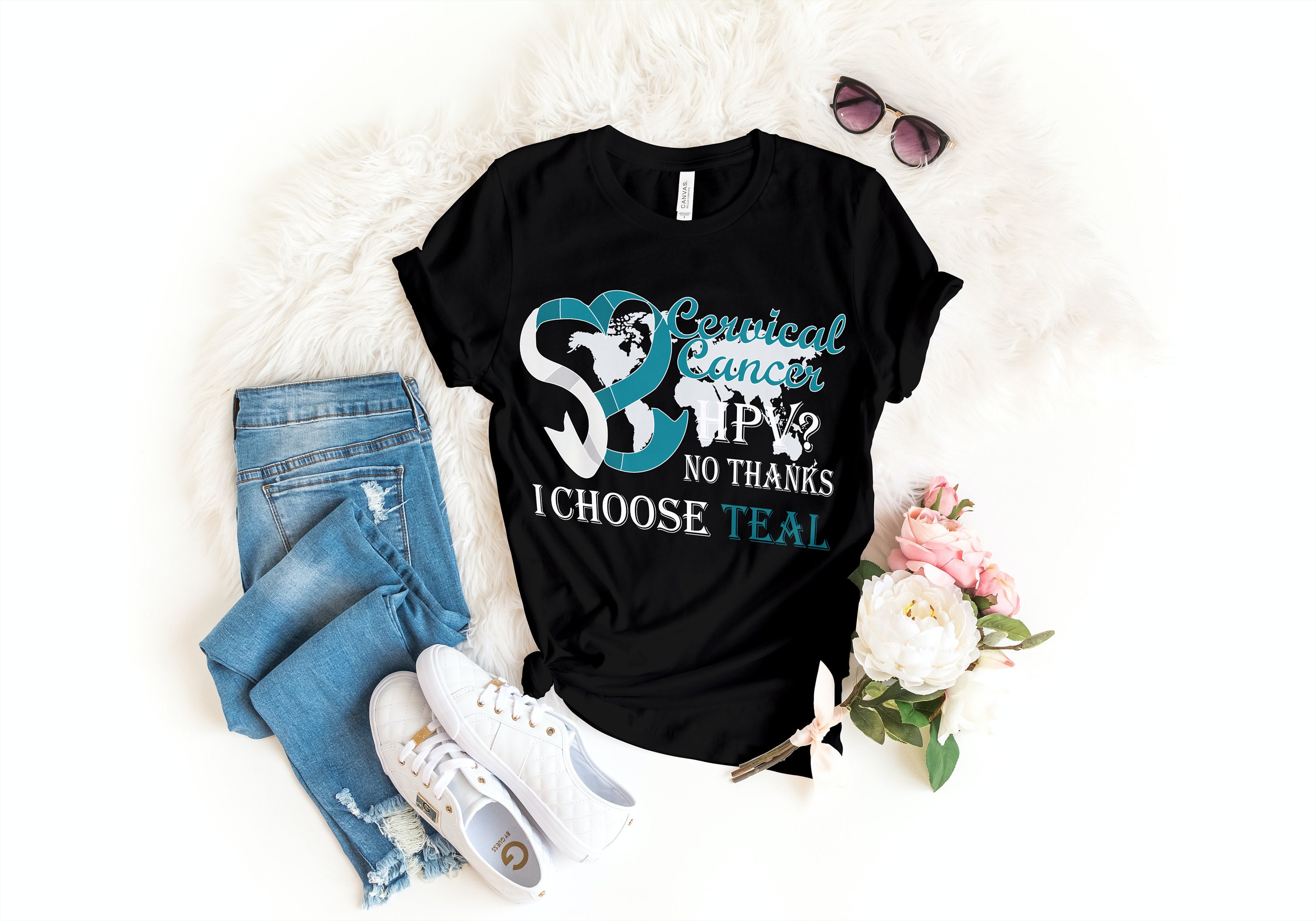 HPV No Thanks I Choose Teal, Cervical Cancer Awareness , Teal Ribbon ...