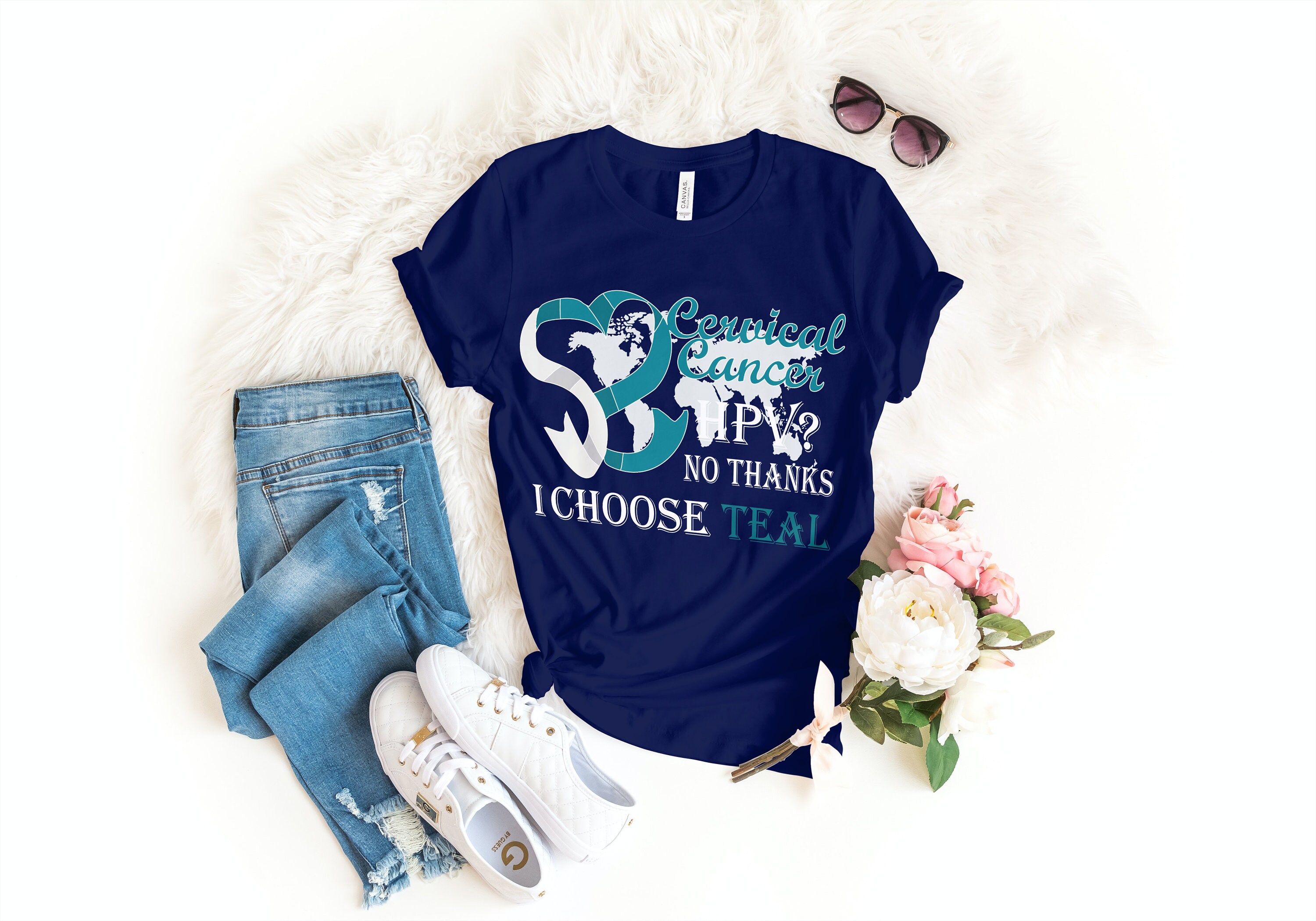 HPV No Thanks I Choose Teal, Cervical Cancer Awareness , Teal Ribbon ...