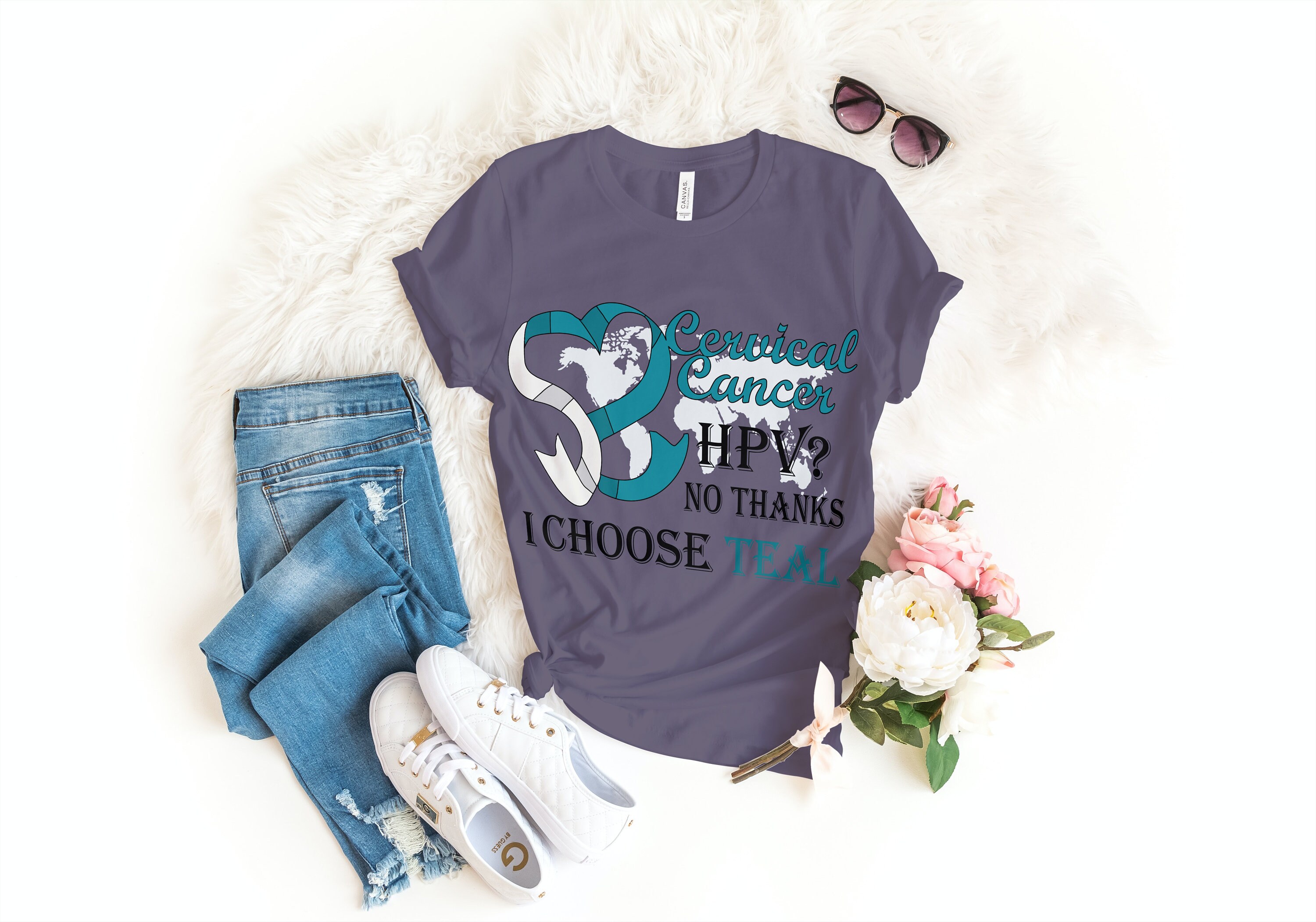 HPV No Thanks I Choose Teal, Cervical Cancer Awareness , Teal Ribbon ...