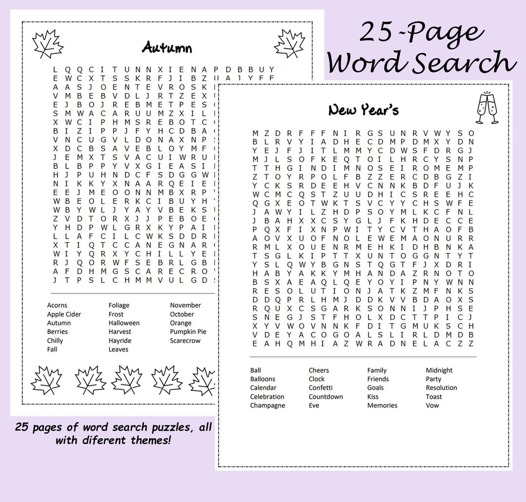 25 Page Word Search Printable | 11 X 8.5 Inches | Digital PDF ...