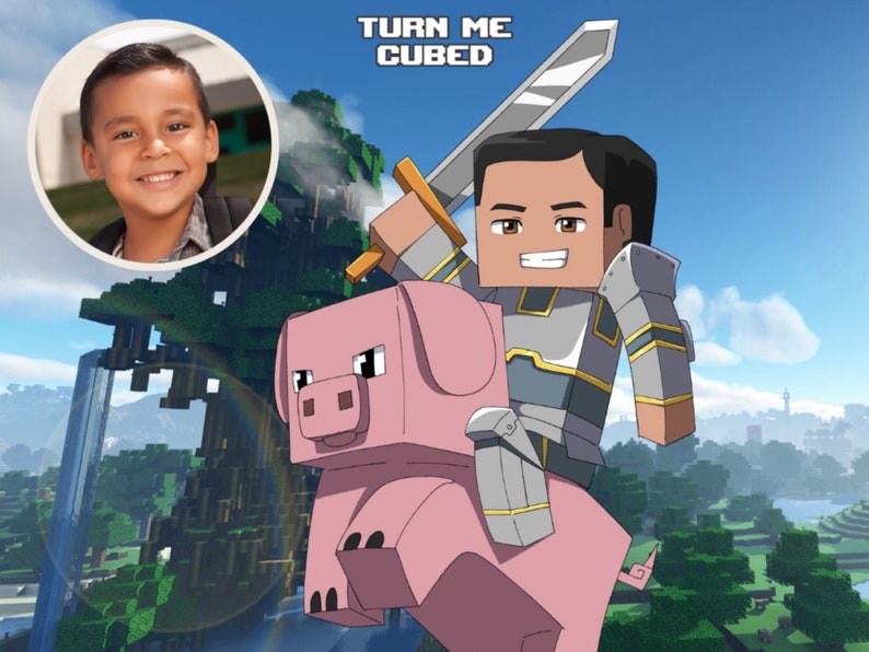 Custom Minecraft Portrait Cartoon Child Art Poster Video Game Themed ...