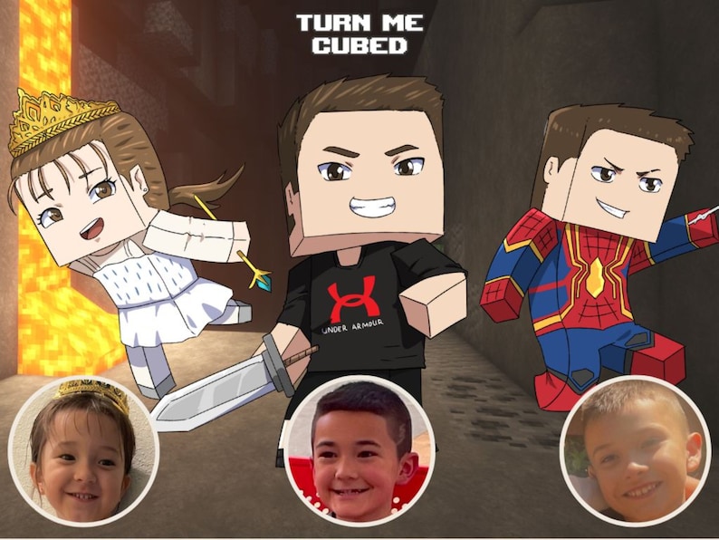 Custom Minecraft Portrait Cartoon Child Art Poster Video Game Themed ...