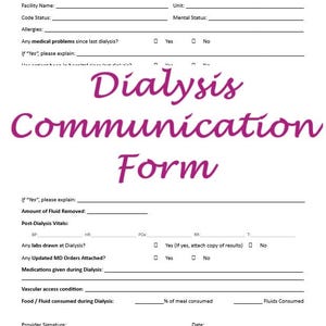Dialysis Communication Form - Etsy