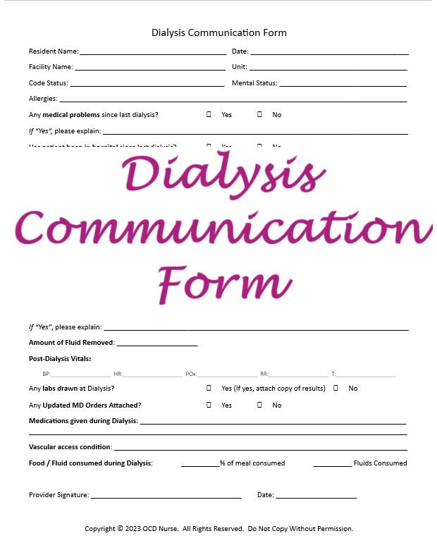 Dialysis Communication Form - Etsy
