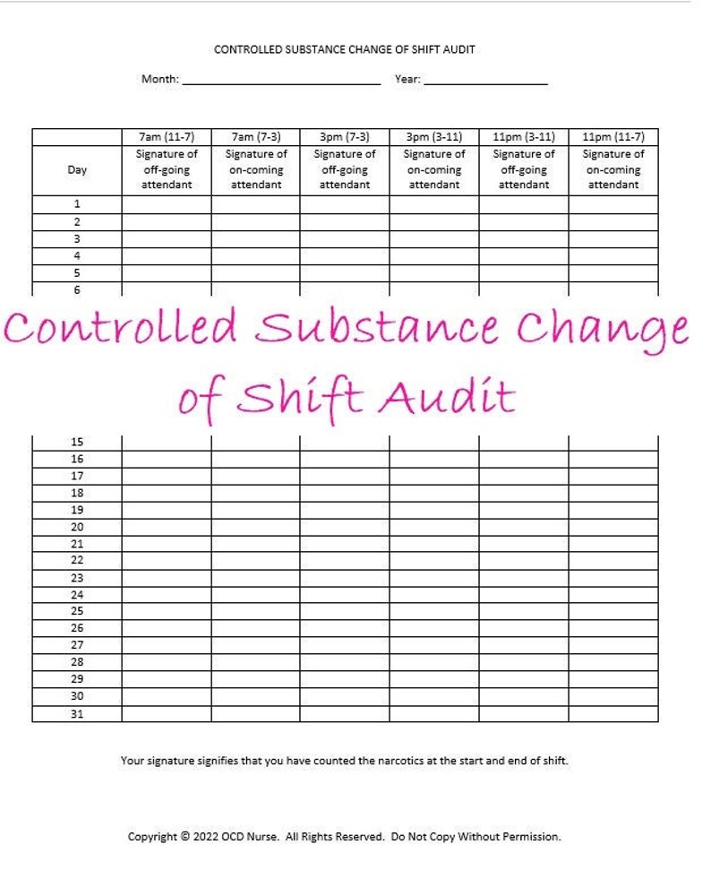 Controlled Substance Change of Shift Audit - Etsy
