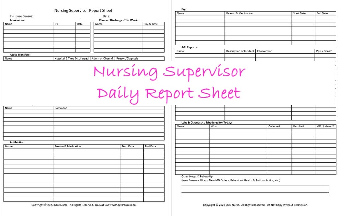 LTC / Rehab Nursing Supervisor Daily Report Sheet - Etsy LTC / Rehab Nursing Supervisor Daily Report Sheet - Etsy