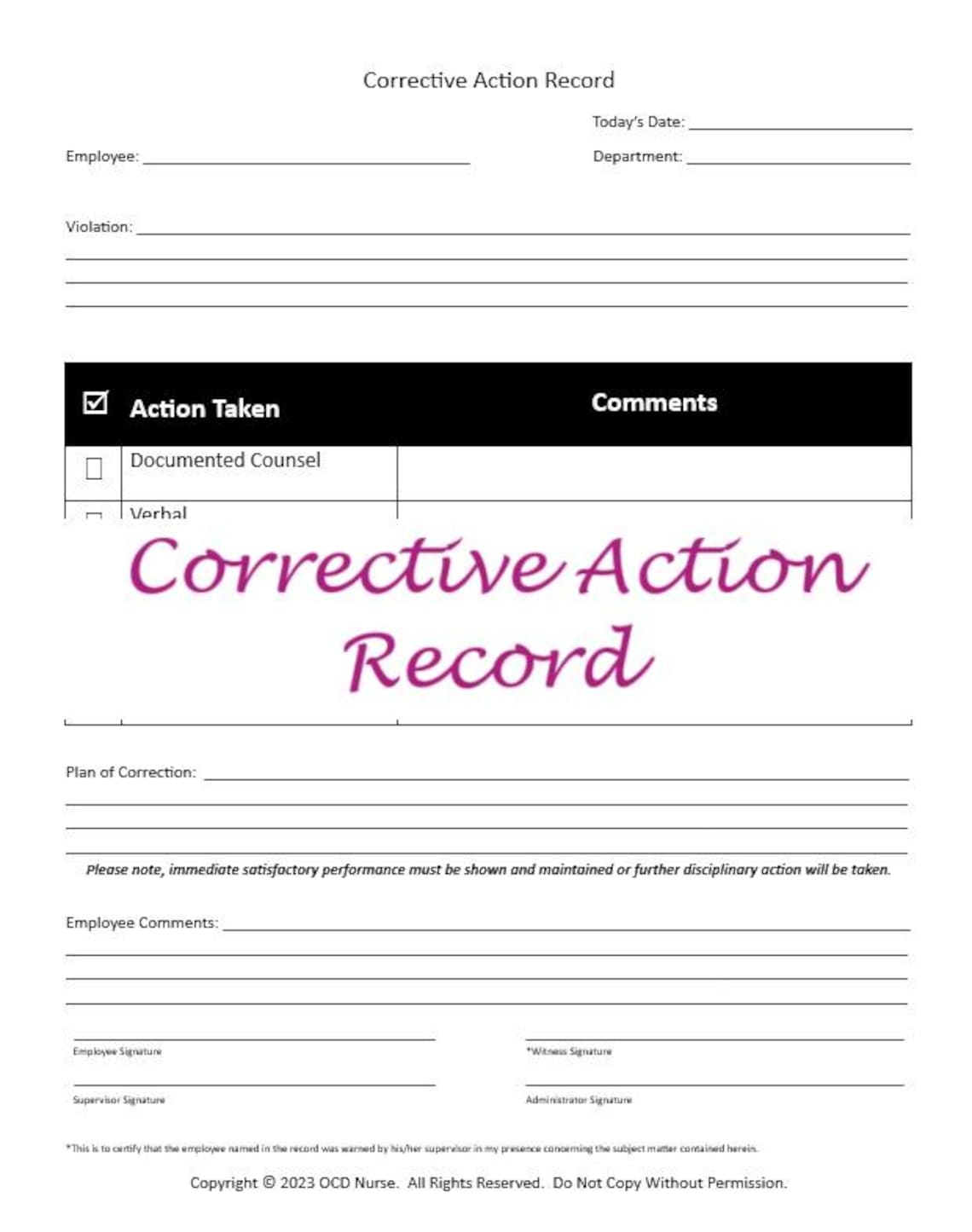 Corrective Action Record - Etsy