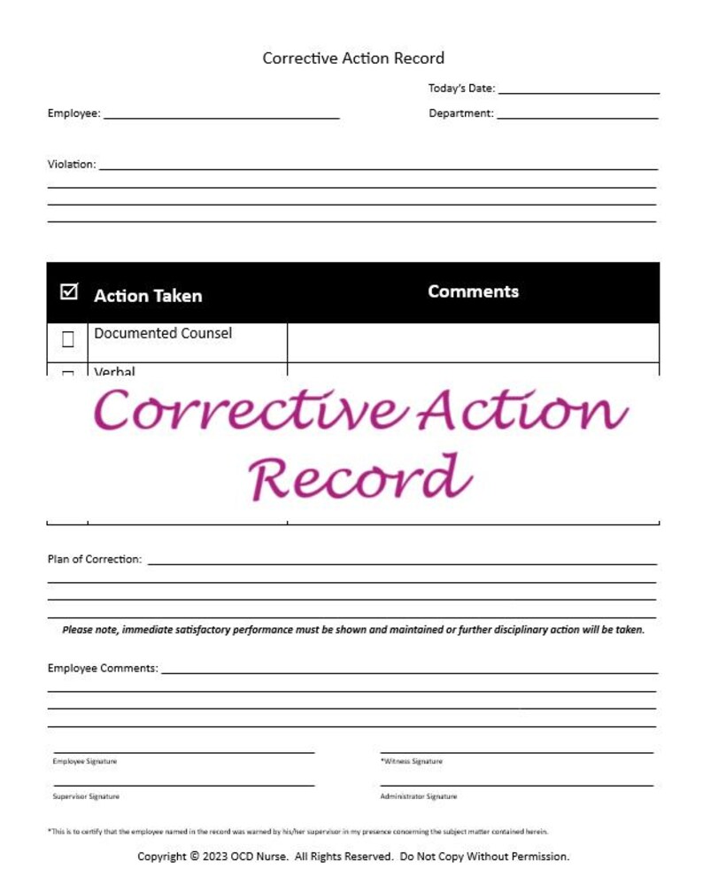 Corrective Action Record - Etsy