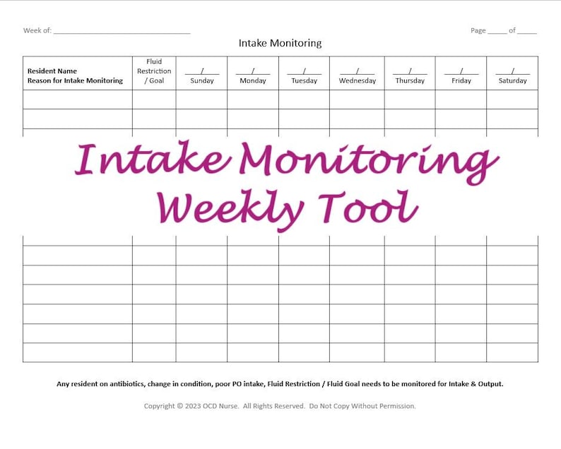 Intake and Output Tracking With Fluid Restriction Guidelines for Each ...