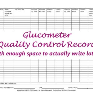 Glucometer Quality Control Record - Etsy