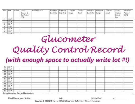 Quality Control Glucometer Control Log Sheet Immunoassay Quality
