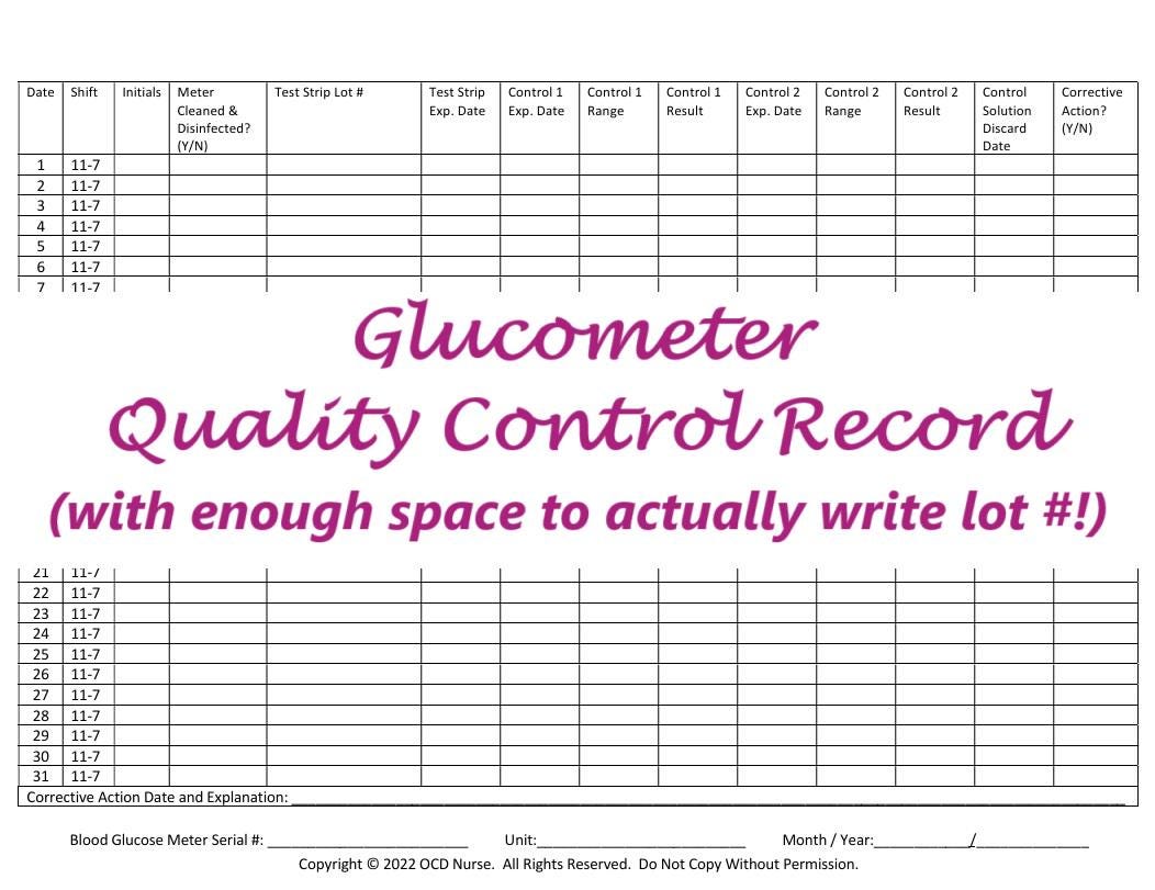 Glucometer Quality Control Record - Etsy