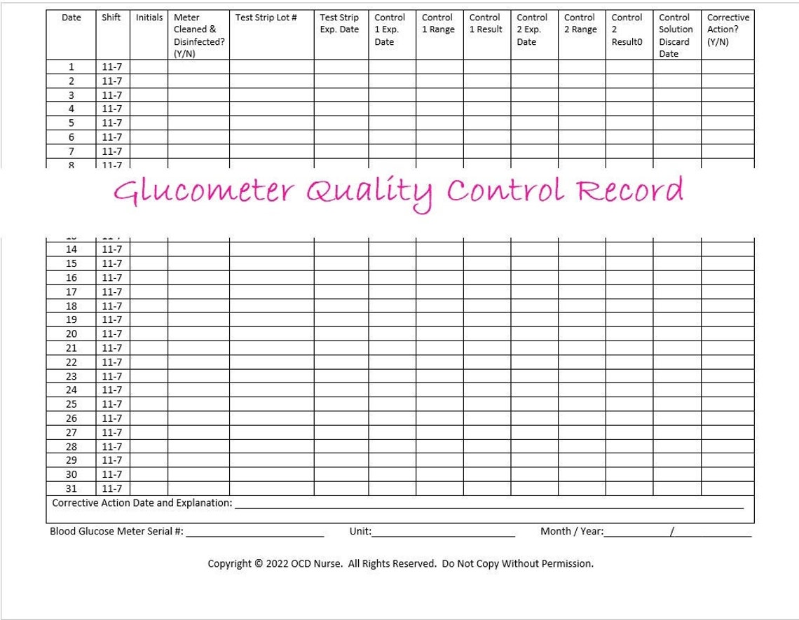 Glucometer Quality Control Record - Etsy