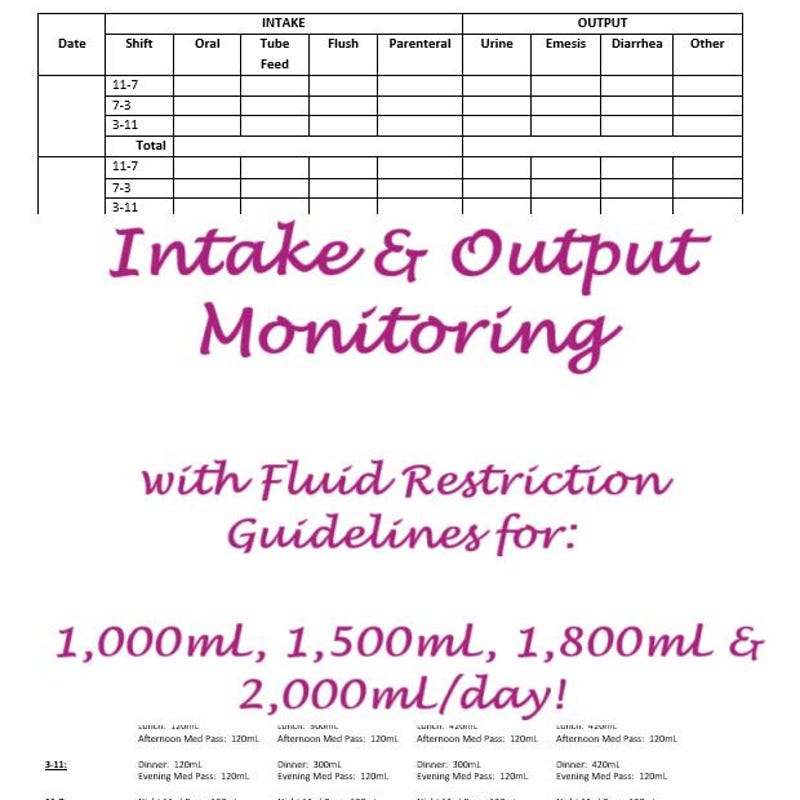 Intake and Output Chart Nursing - Etsy