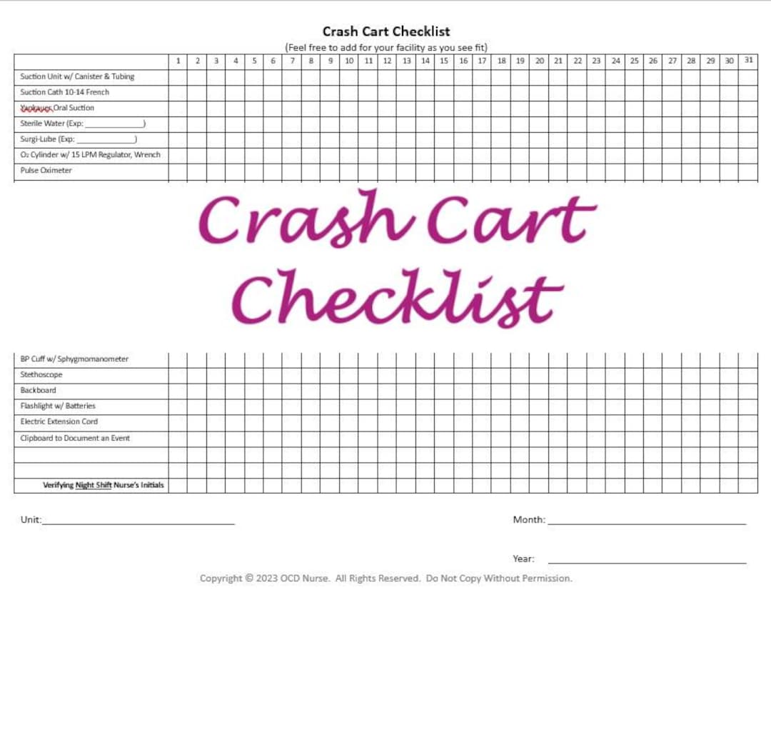 Crash Cart Checklist - Etsy
