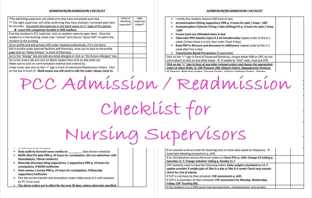 PCC Admission / Readmission Checklist for Supervisors - Etsy