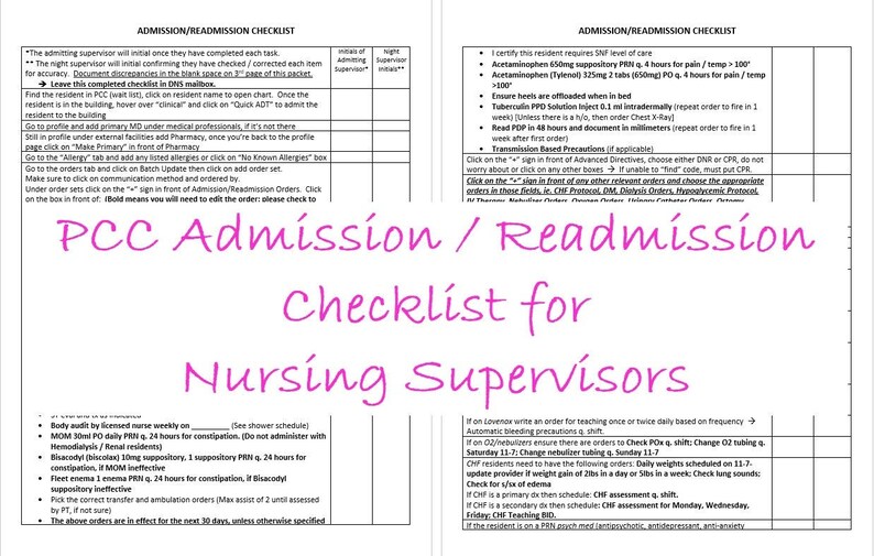 PCC Admission / Readmission Checklist for Supervisors - Etsy