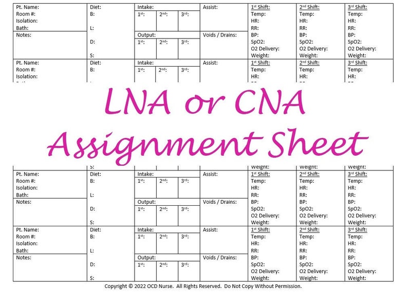 CNA or LNA Assignment Sheet - Etsy