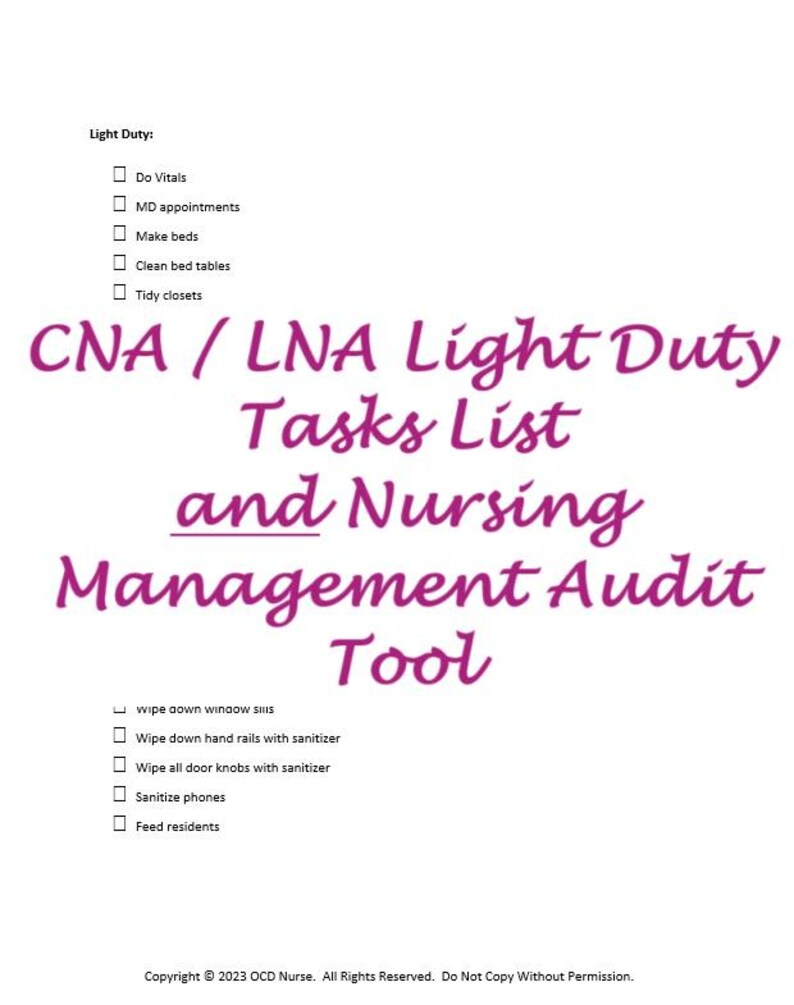 CNA or LNA Task List and Audit Sheet - Etsy