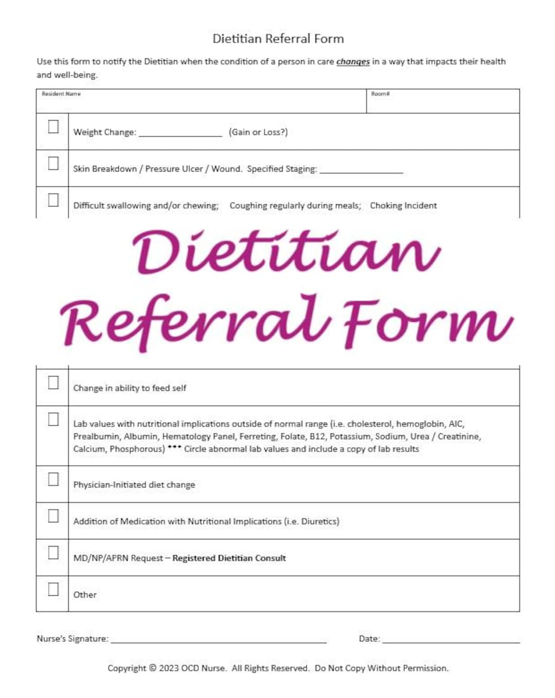 Dietitian Referral Form - Etsy
