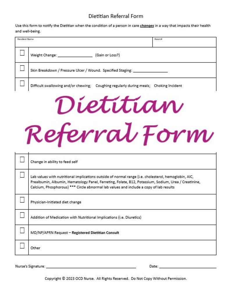 Dietitian Referral Form - Etsy