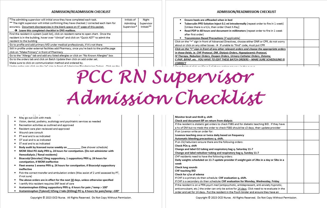PCC Admission / Readmission Checklist for Supervisors - Etsy