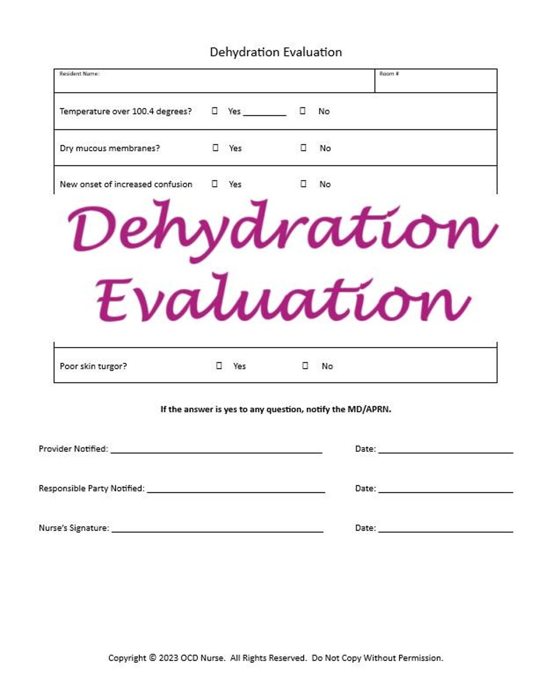 Dehydration Evaluation Form - Etsy