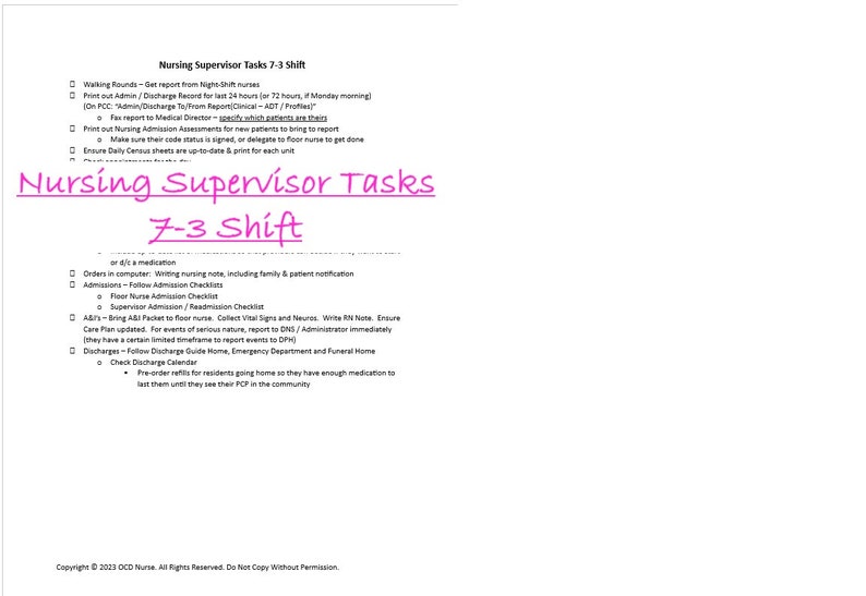 Nursing Supervisor Daily Tasks Checklist - Etsy Nursing Supervisor Daily Tasks Checklist - Etsy