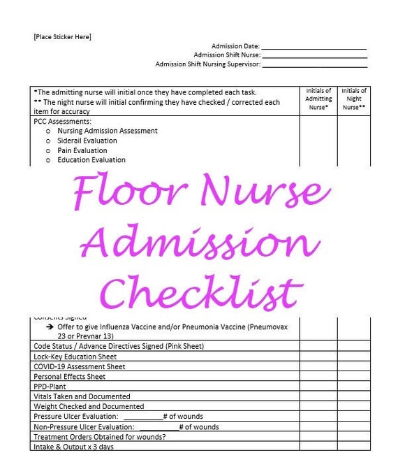 Floor Nurse Admission Checklist for PCC - Etsy