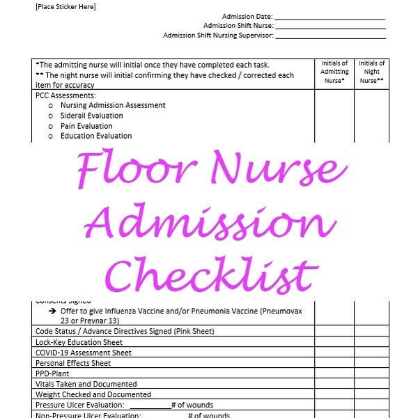 Nurse Admission Sheet - Etsy