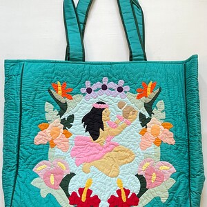 Hawaiian Quilt Handmade Shopping Bag Hand Quilted/hand Appliqued Hula ...