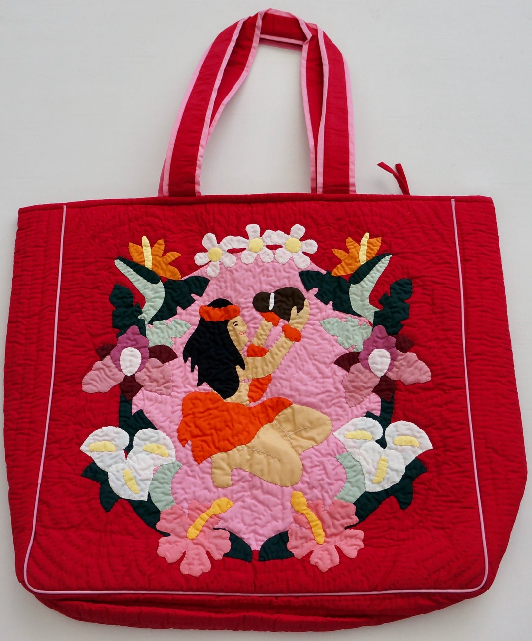 Hawaiian Quilt Handmade Shopping Bag Hand Quilted/hand Appliqued Hula ...