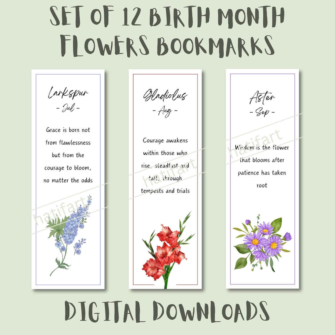 Printable Birth Month Flowers Bookmarks, Set of 12, Digital Bookmarks ...